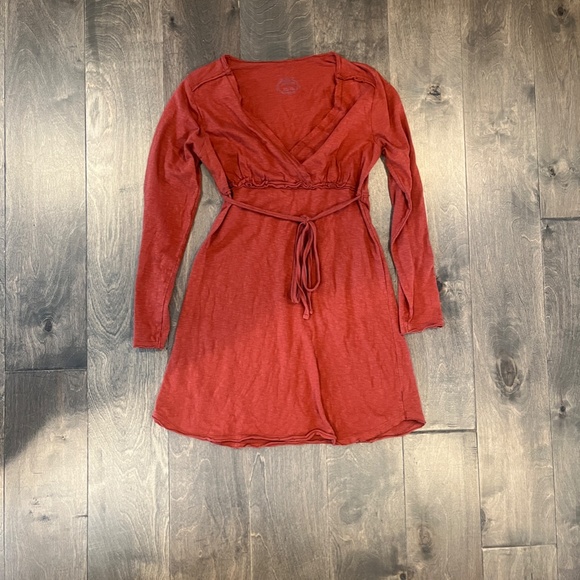 Dresses | Prana Rust Colored Dress With V Neck And Tie | Poshmark